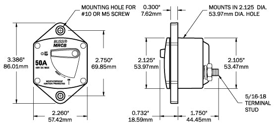 Blue Sea 7038 - 187-Series 40 Amp Circuit Breaker Panel Mount | NVN Marine