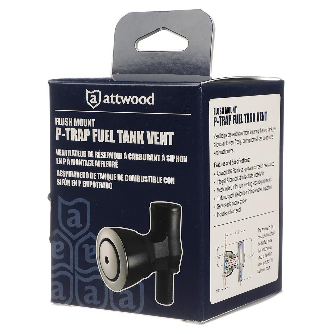Attwood 90° P-Trap Fuel Tank Vent - Flush Mount - Black w/Stainless ...