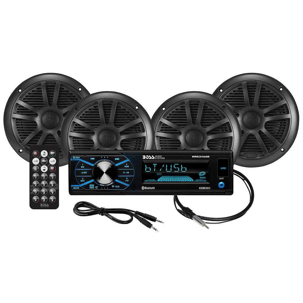 Boss Audio MCBK634B.64 Kit w/MR634UAB, 4 MR6B Speakers, & MRANT10 ...