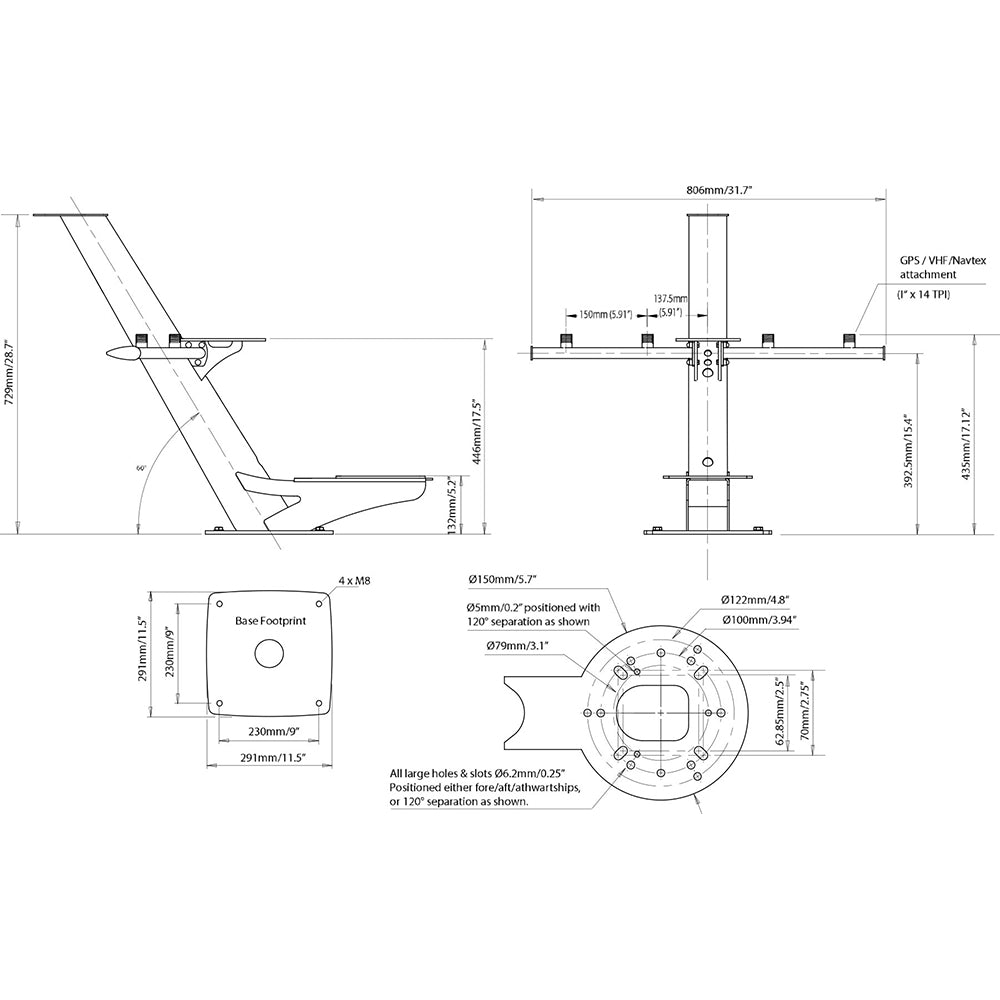 Scanstrut Tapered Radar Mast f/Radomes, Lights, Cameras, GPS/VHF ...